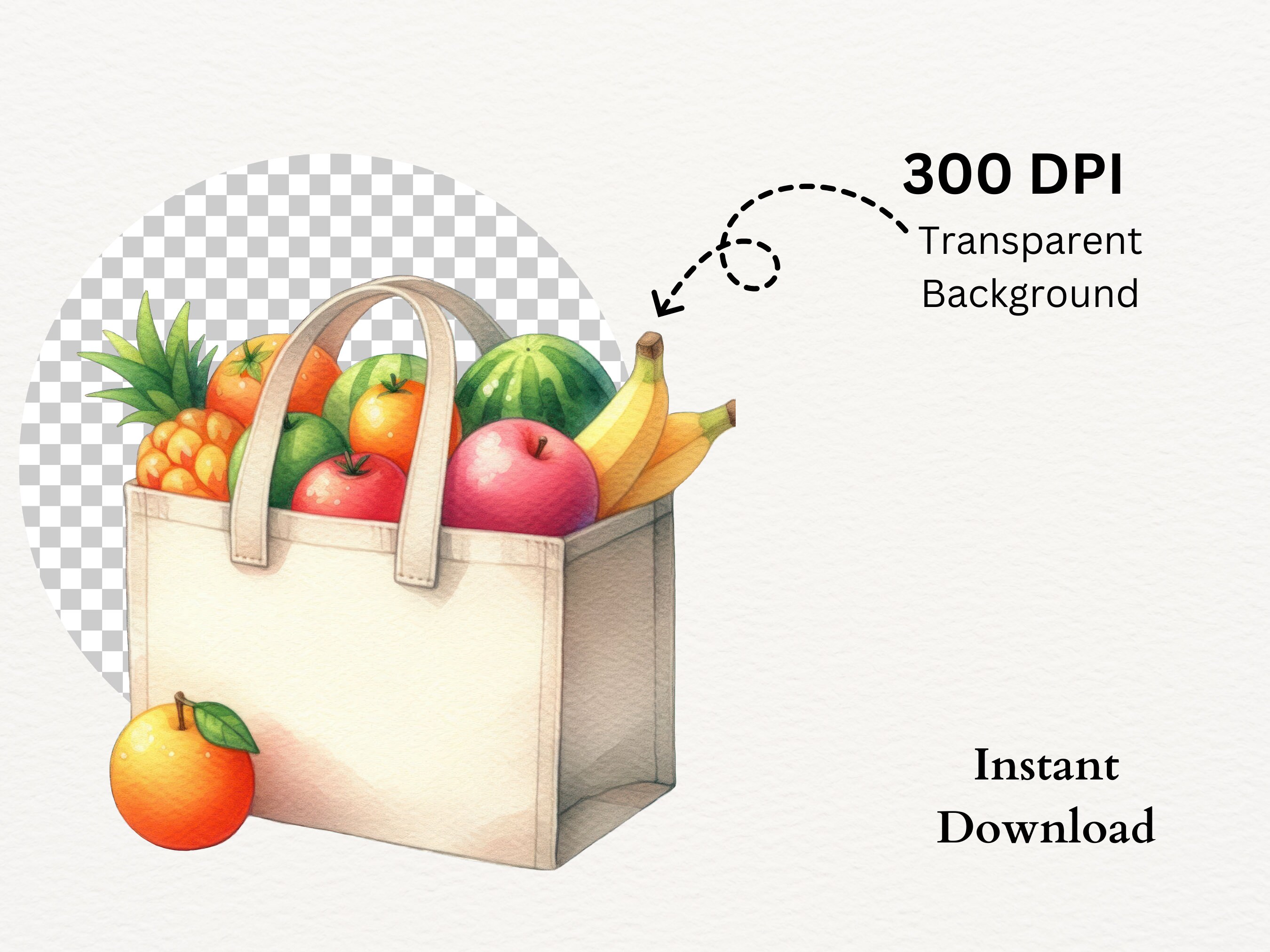 Watercolor Grocery Tote Clipart Bundle, Farmhouse Gardening, Healthy ...