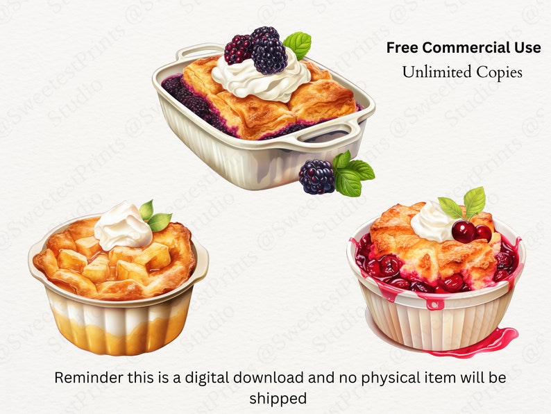Watercolor Fruit Cobbler Dessert Clipart Bundle, Southern Peach Pastry ...