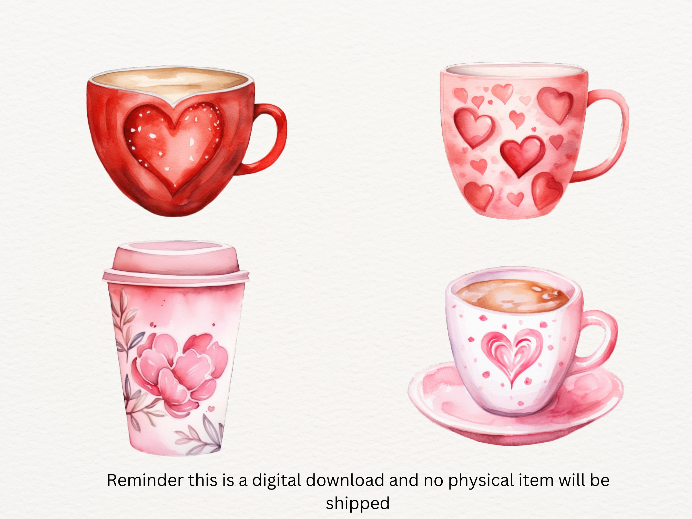 Cute Valentine Coffee Watercolor Clipart, Valentine's Day Graphics ...