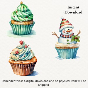 Christmas Cupcake Watercolor Clipart Bundle, Holiday Cupcake ...