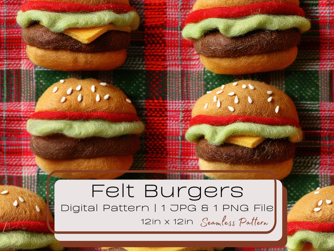 3D Faux Felt Burger Seamless Digital Pattern, Cute Summer Picnic ...