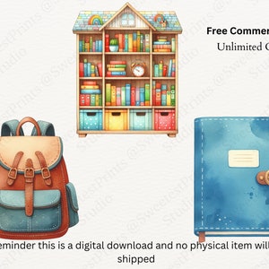 Watercolor Back to School Clipart Bundle, Cute Teacher Classroom Decor ...