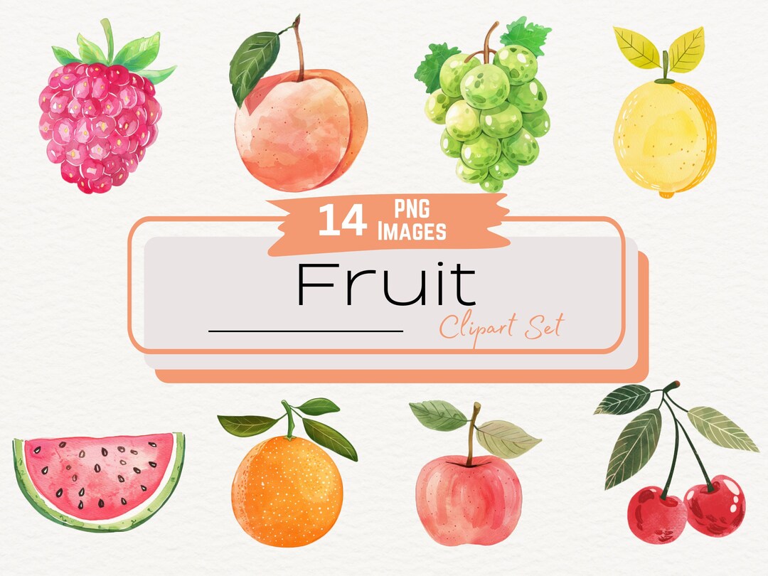 Watercolor Fresh Fruit Clipart Bundle, Fresh Cut Summer Fruit Digital ...