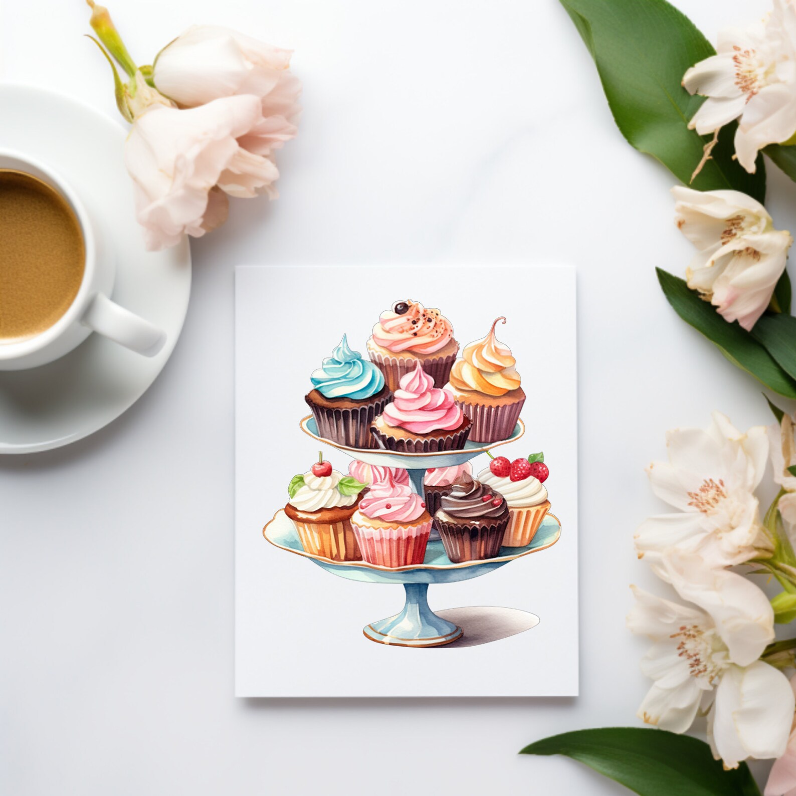 Watercolor Birthday Cupcake Clipart, Party Invitations, Dessert ...