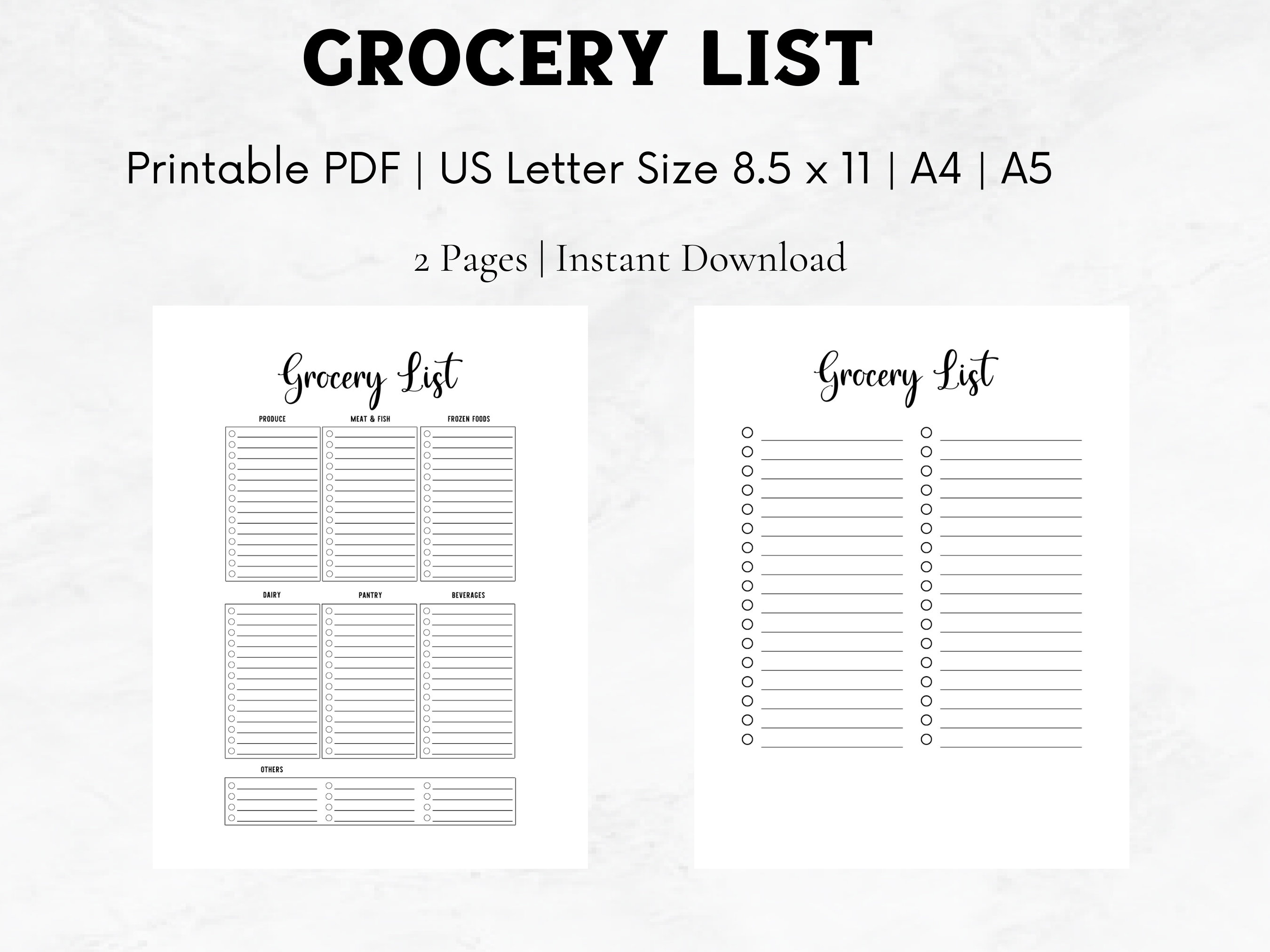 Grocery List Instant Download Printable Bundle | Shopping List PDF ...