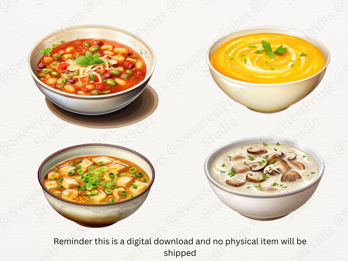 Watercolor Soup Clipart Bundle, Cozy Meal Illustration, Digital Food ...