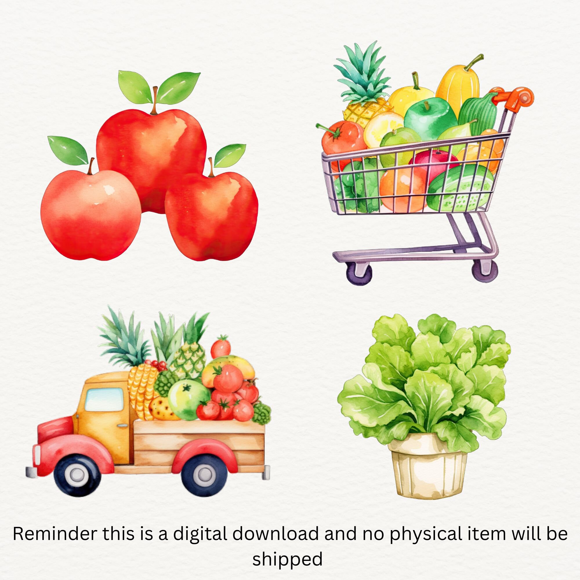 Farmers Market Watercolor Clipart, Farmhouse Gardening, Country Kitchen ...