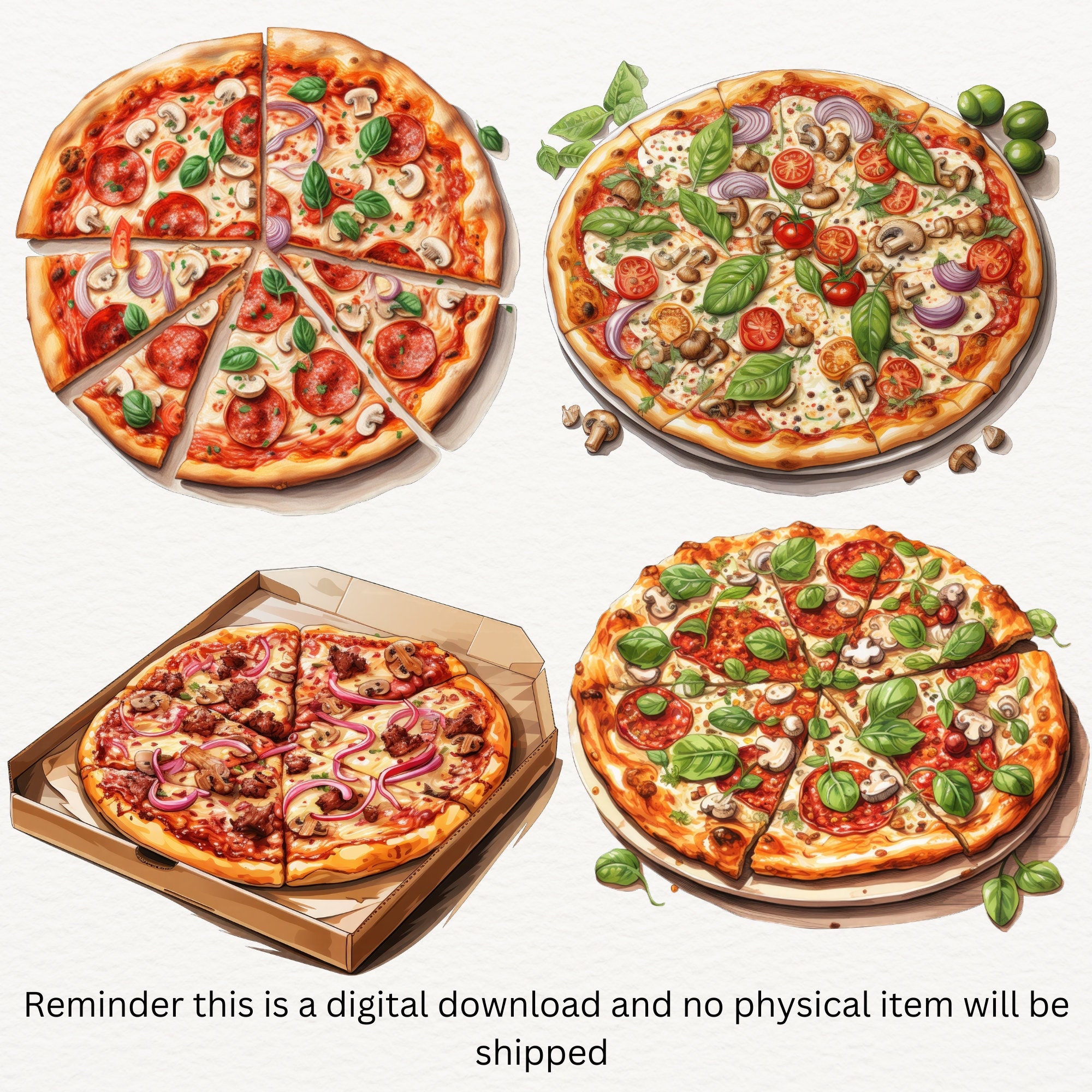 Pizza Party Watercolor Clipart Set, Food Clipart, Pizza Illustration ...