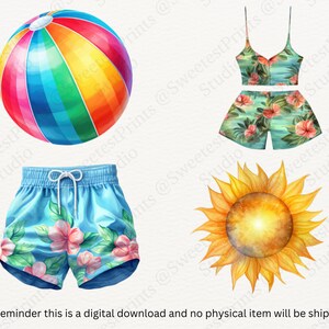 Watercolor Summer Pool Day Clipart Bundle, Vacation Pool Party Digital ...