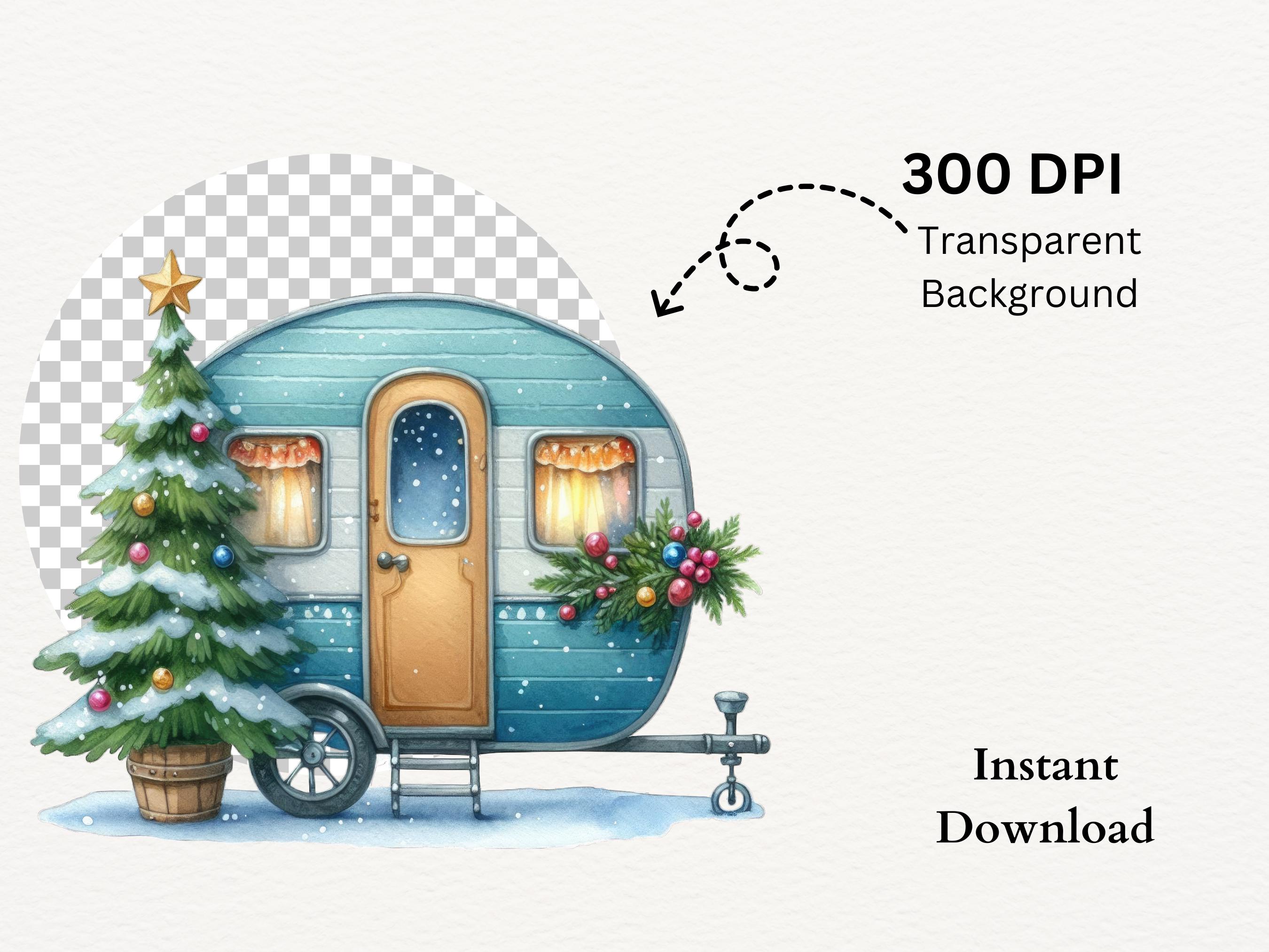 Cute Christmas Caravan Clipart Bundle, Winter Camping Hiking Digital ...