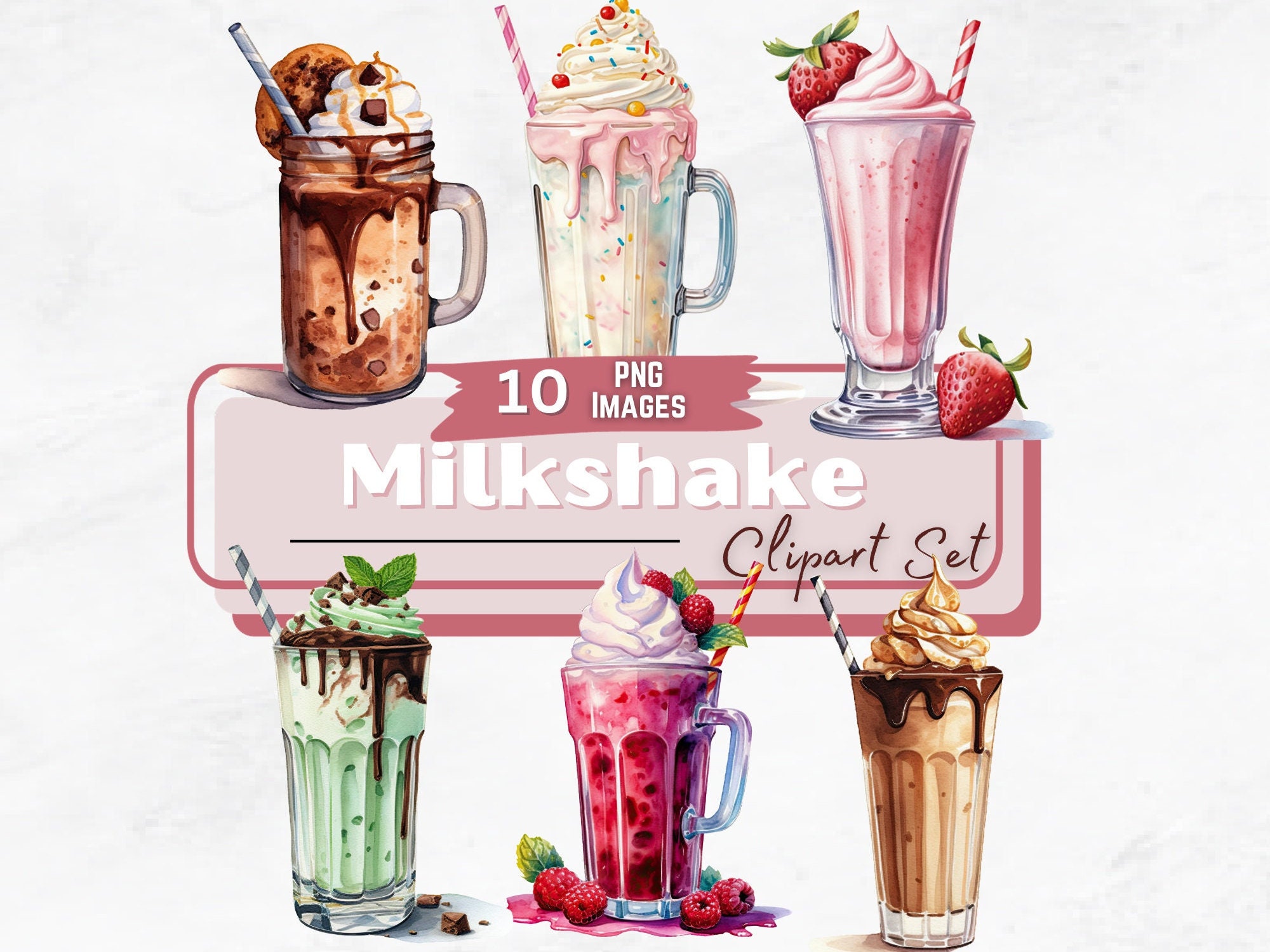Milkshake Watercolor Clipart Set Transparent Dessert Clipart - Etsy