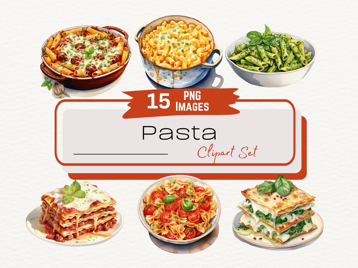 Italian Pasta Watercolor Clipart Set, Transparent Food Clipart Bundle ...