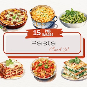 Italian Pasta Watercolor Clipart Set, Transparent Food Clipart Bundle ...