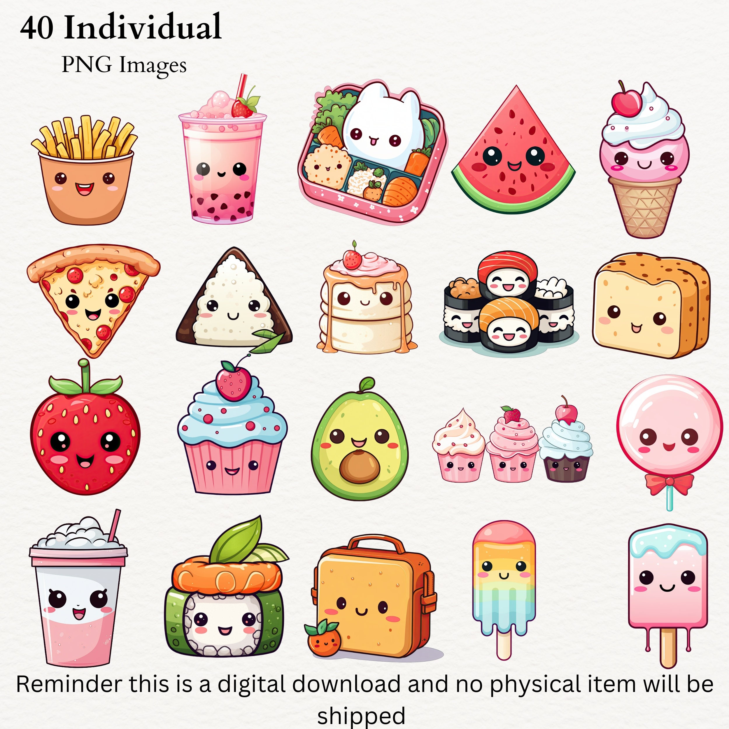 Cute Kawaii Food Stickers Clipart Bundle, Digital Printable Stickers ...