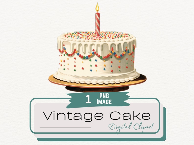 Single Vintage Watercolor Birthday Cake Illustration Clipart, Digital ...