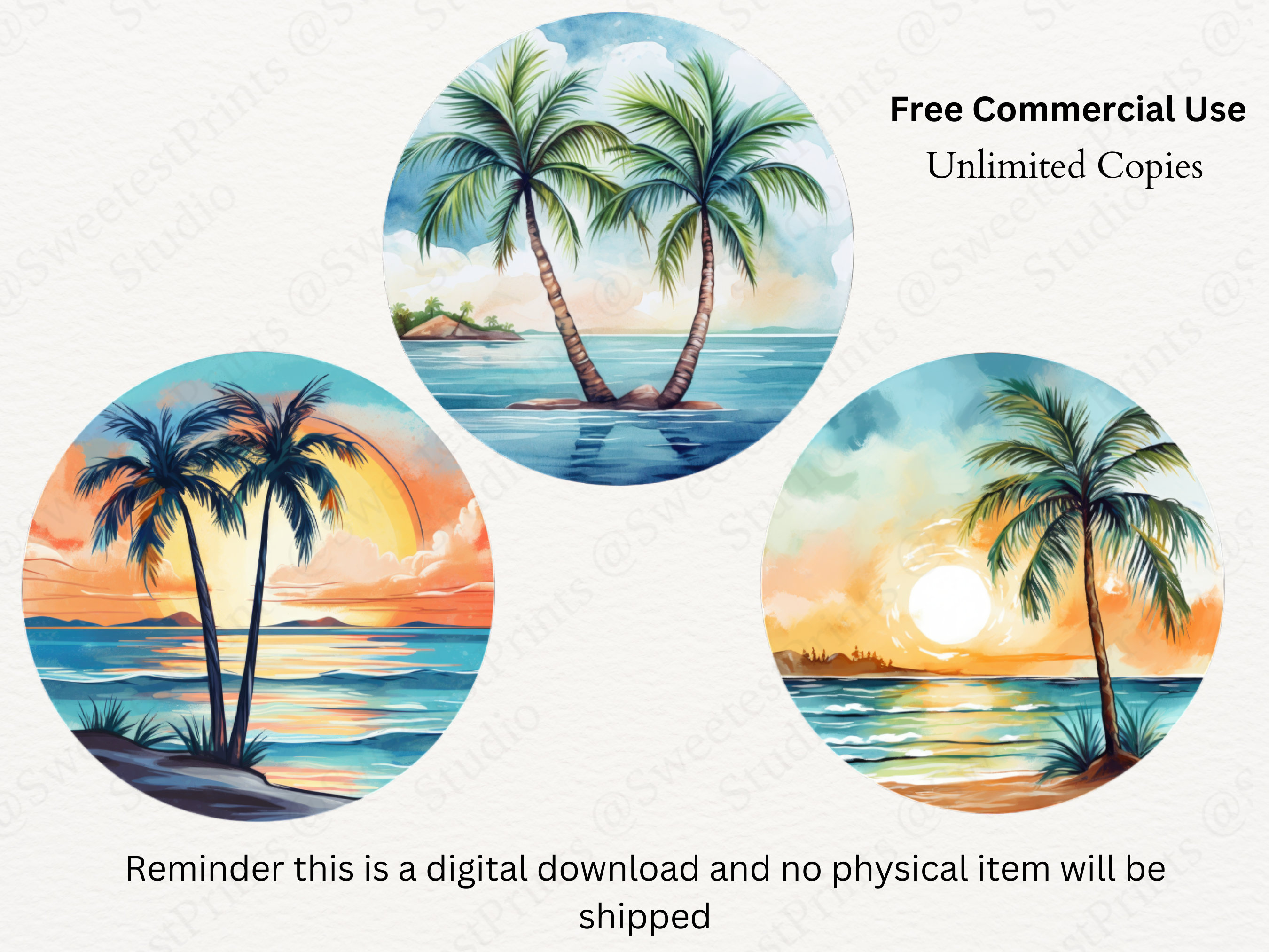 Watercolor Tropical Palm Tree Clipart Set, Summer Spring Beach Holiday ...