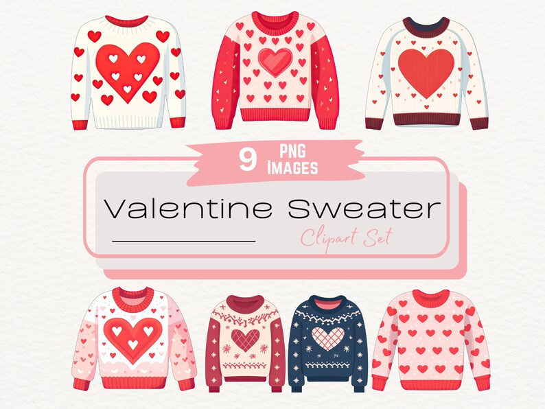 Cute Valentines Day Sweater Clipart, Romantic Valentine's Illustrations ...