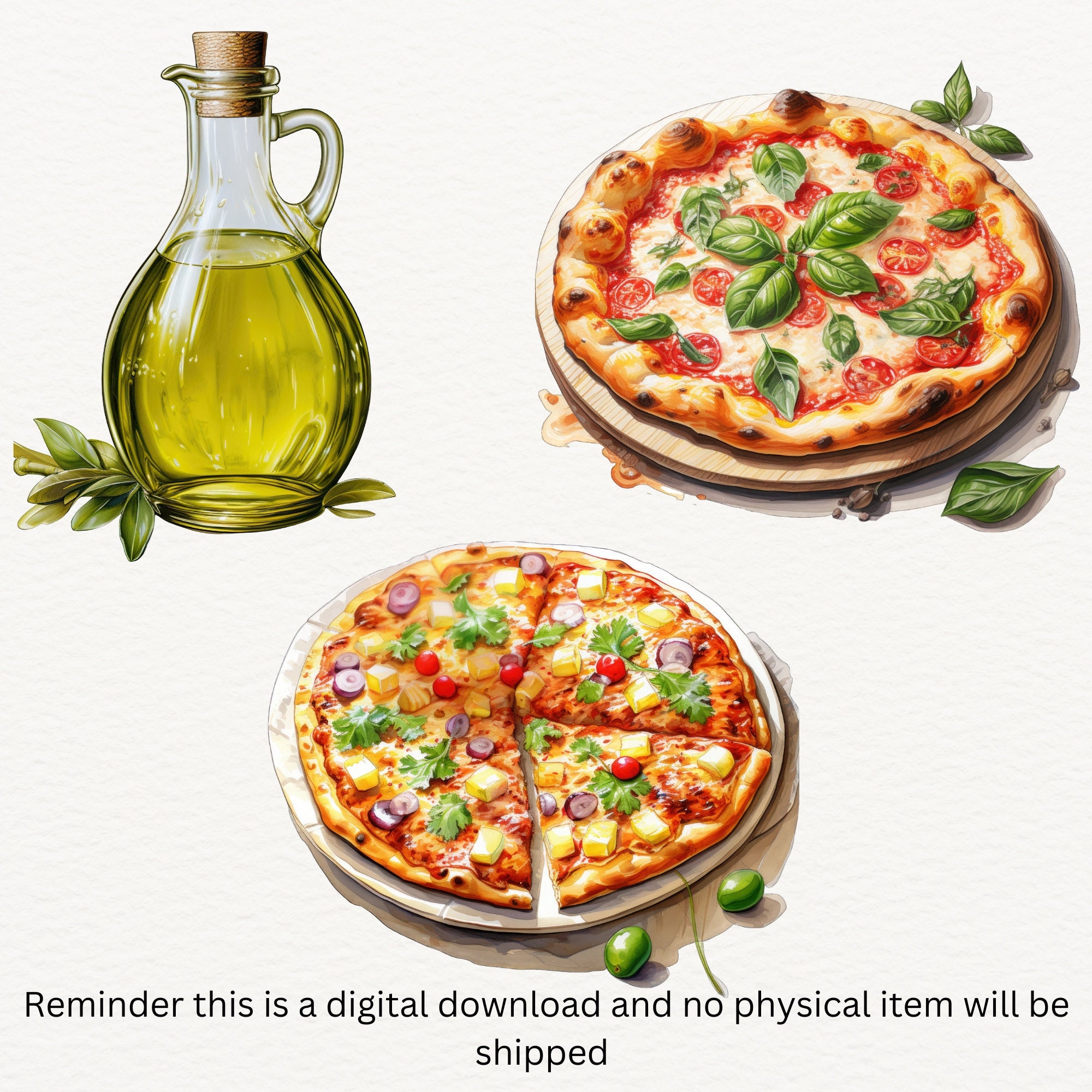 Pizza Party Watercolor Clipart Set, Food Clipart, Pizza Illustration ...