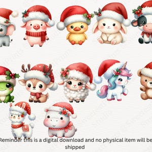 Watercolor Cute Christmas Animal Clipart Bundle, Holiday Party ...