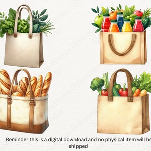 Watercolor Grocery Tote Clipart Bundle, Farmhouse Gardening, Healthy ...