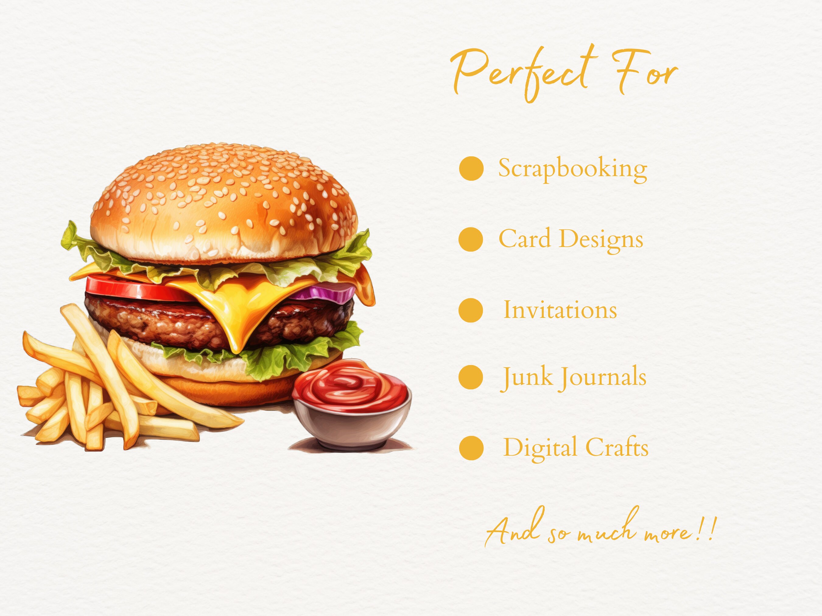 Watercolor Hamburger Clipart, Digital Food Art Illustration, Fast Food ...