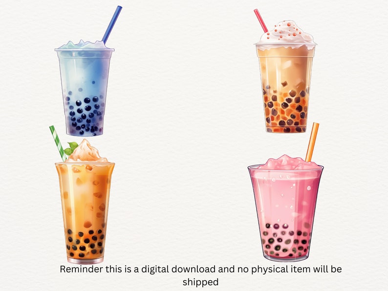 Watercolor Bubble Tea Kawaii Clipart, Cute Boba Tea Digital ...