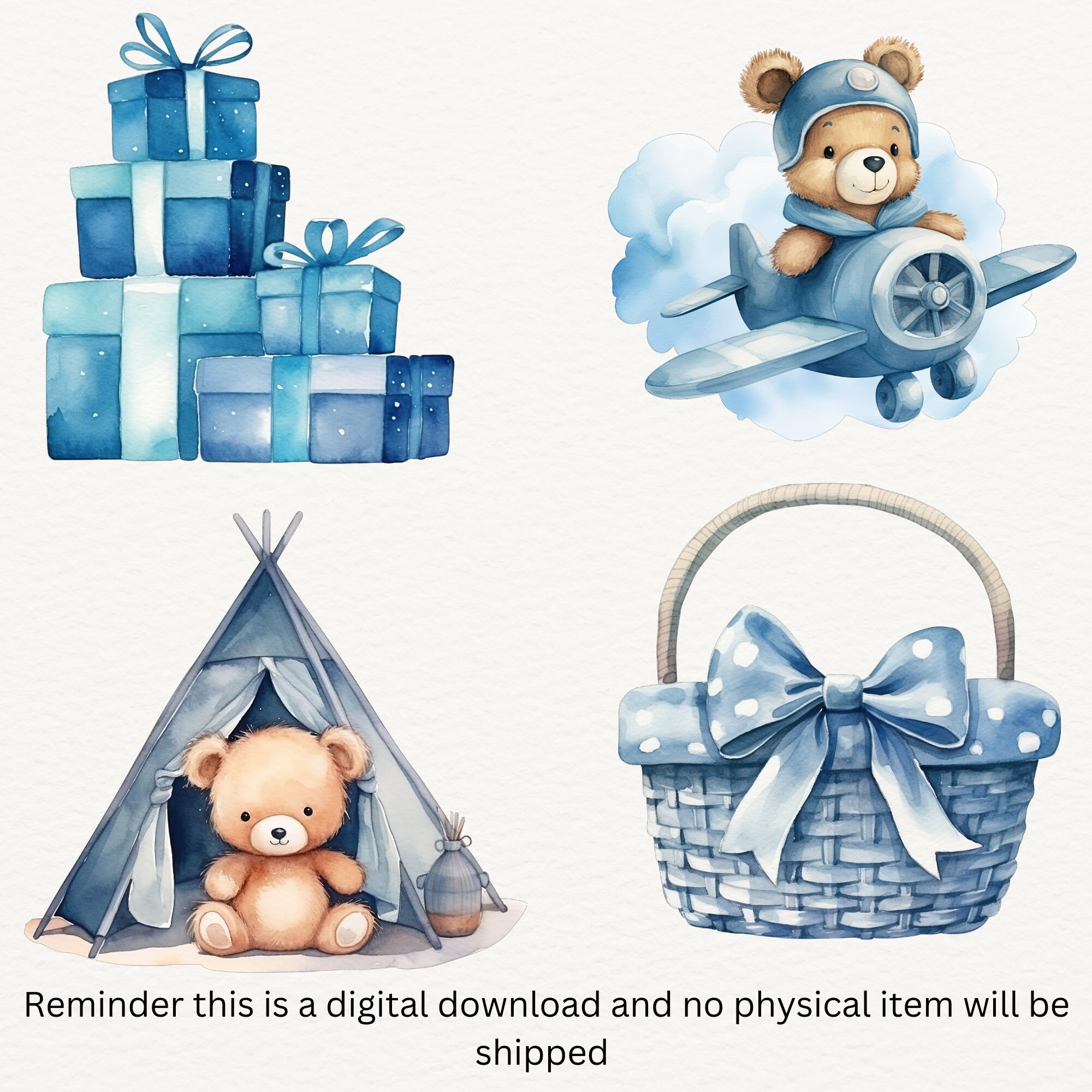 Watercolor Baby Blue Teddy Bear Clipart, Baby Shower Balloons ...
