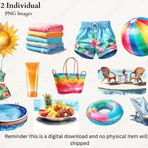 Watercolor Summer Pool Day Clipart Bundle, Vacation Pool Party Digital ...