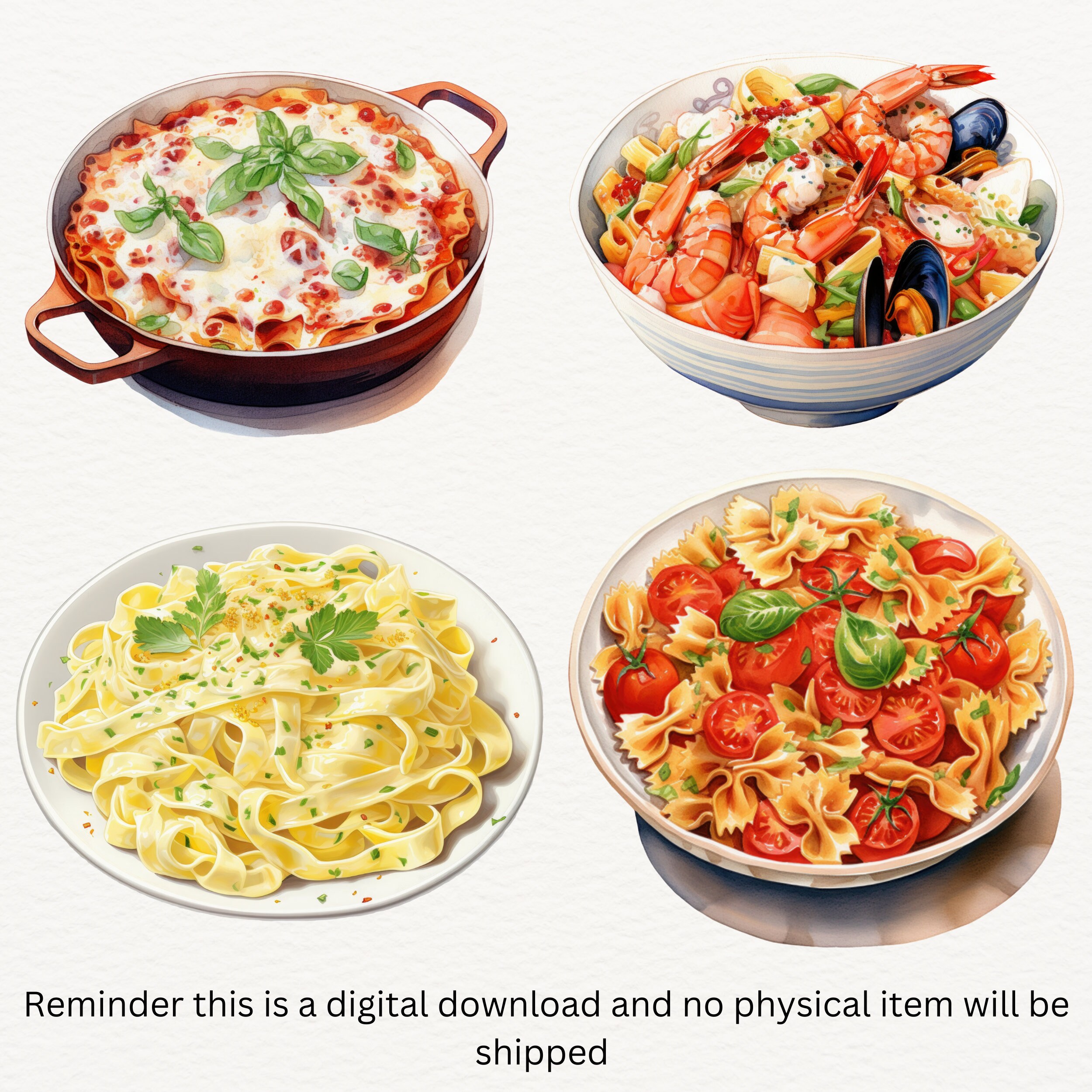 Italian Pasta Watercolor Clipart Set, Transparent Food Clipart Bundle ...