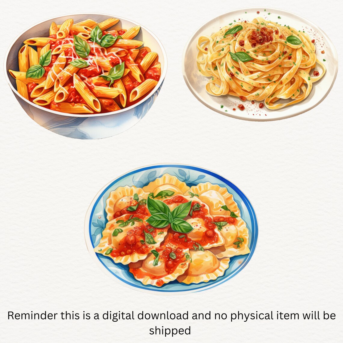 Italian Pasta Watercolor Clipart Set, Transparent Food Clipart Bundle ...