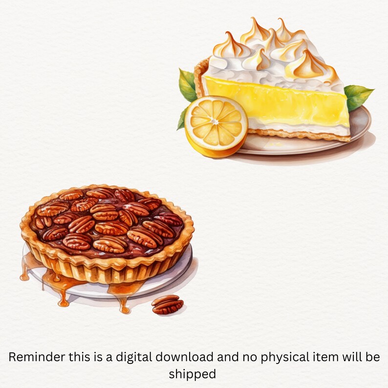 Dessert Pie Watercolor Clipart PNG Bundle, Food Clipart Bundle, Baking ...