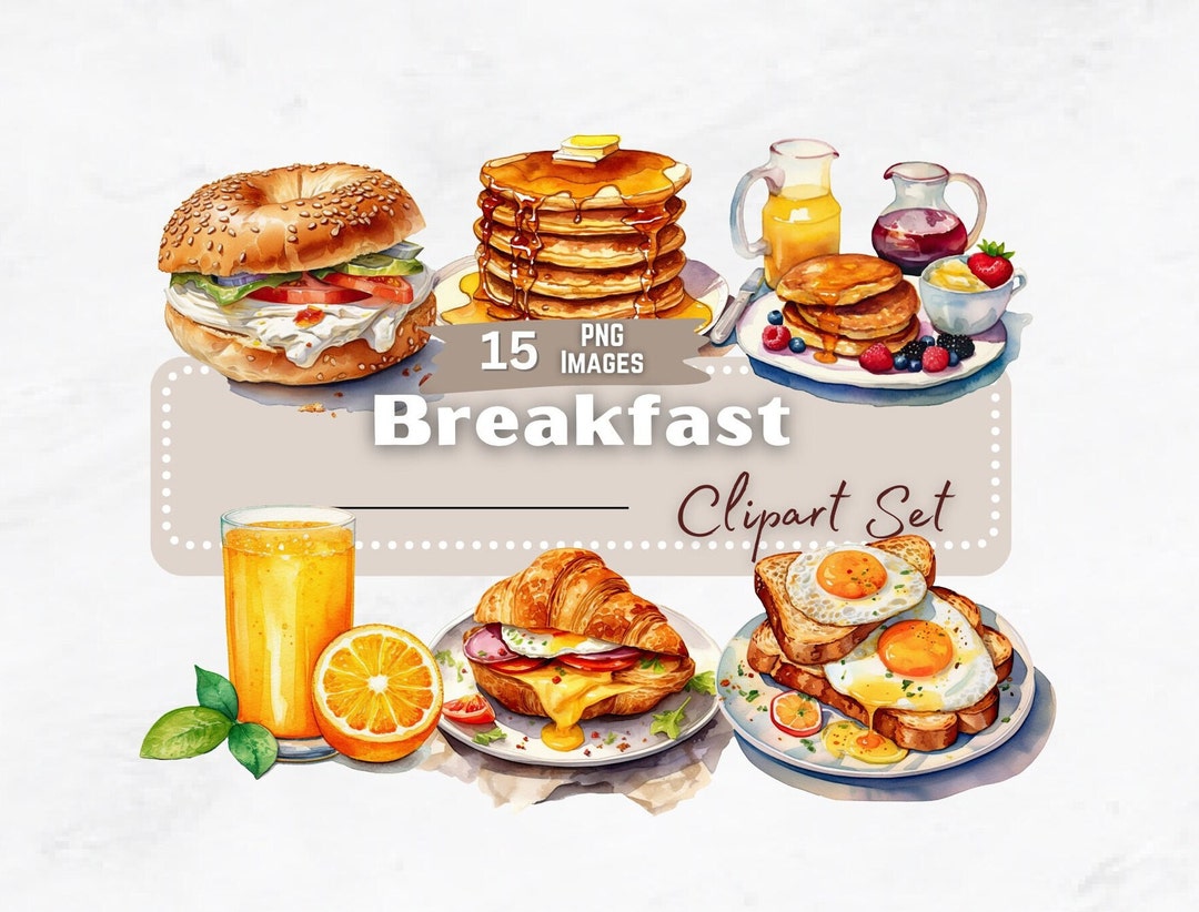 Watercolor Breakfast Food PNG Clipart Bundle Christmas - Etsy
