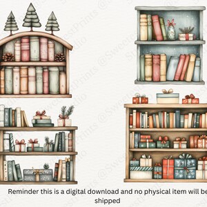 Watercolor Christmas Bookshelf Clipart Bundle, Vintage Winter Holiday ...
