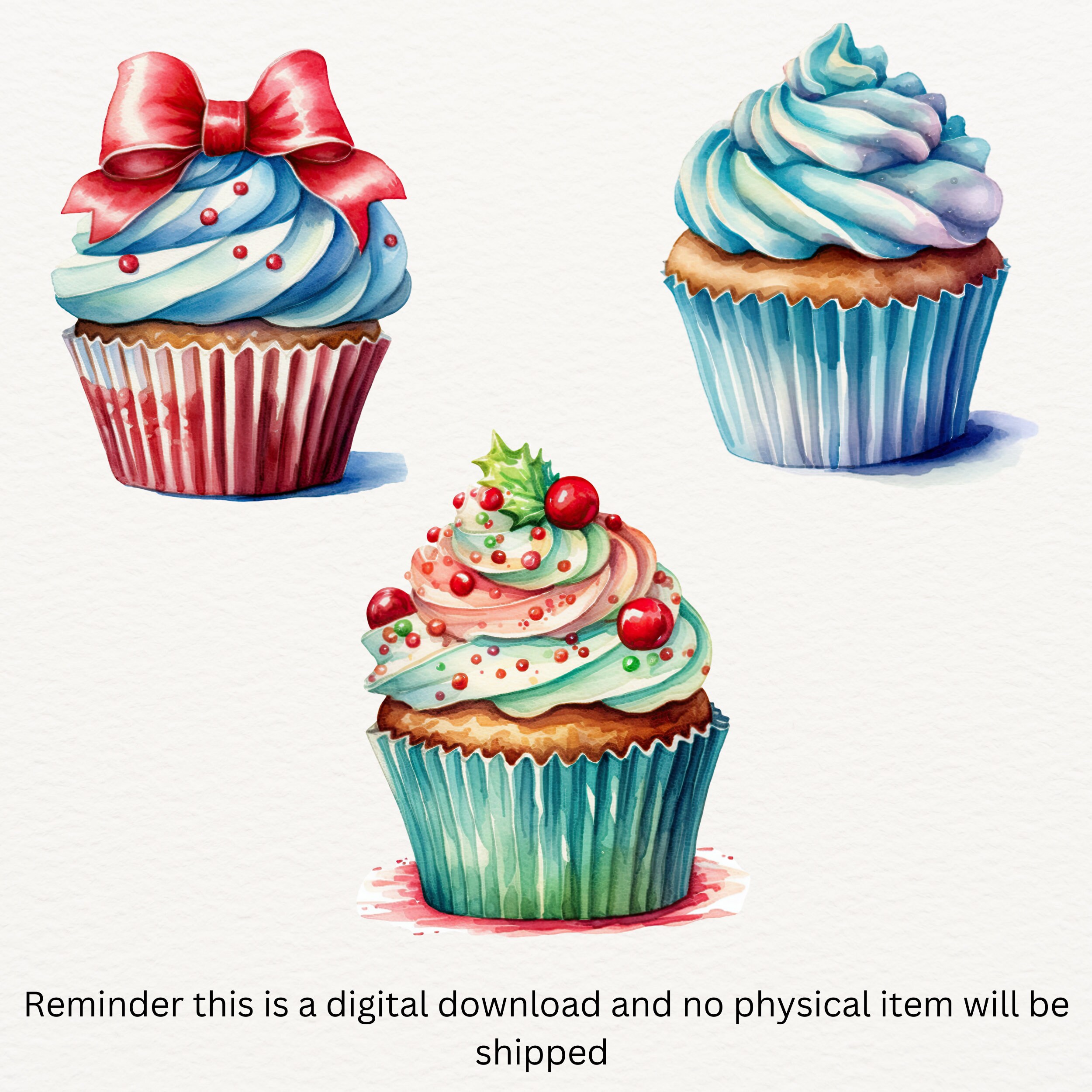 Christmas Cupcake Watercolor Clipart Bundle, Holiday Cupcake ...