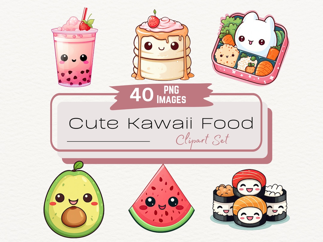 Cute Kawaii Food Stickers Clipart Bundle, Digital Printable Stickers ...