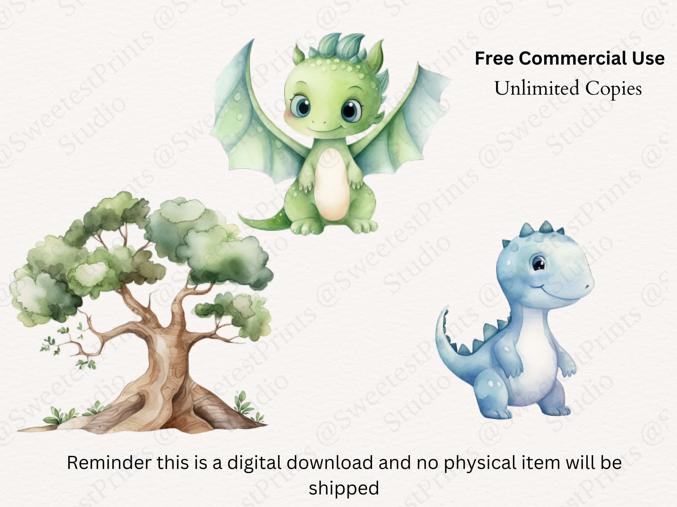 Watercolor Cute Baby Dino Clipart Bundle, Adorable Dinosaur Birthday ...