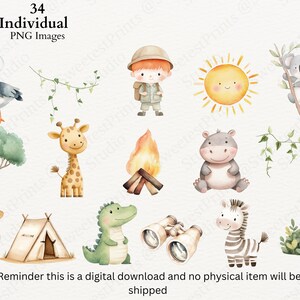 Cute Watercolor Safari Clipart Bundle, Adorable Illustrations for Baby ...