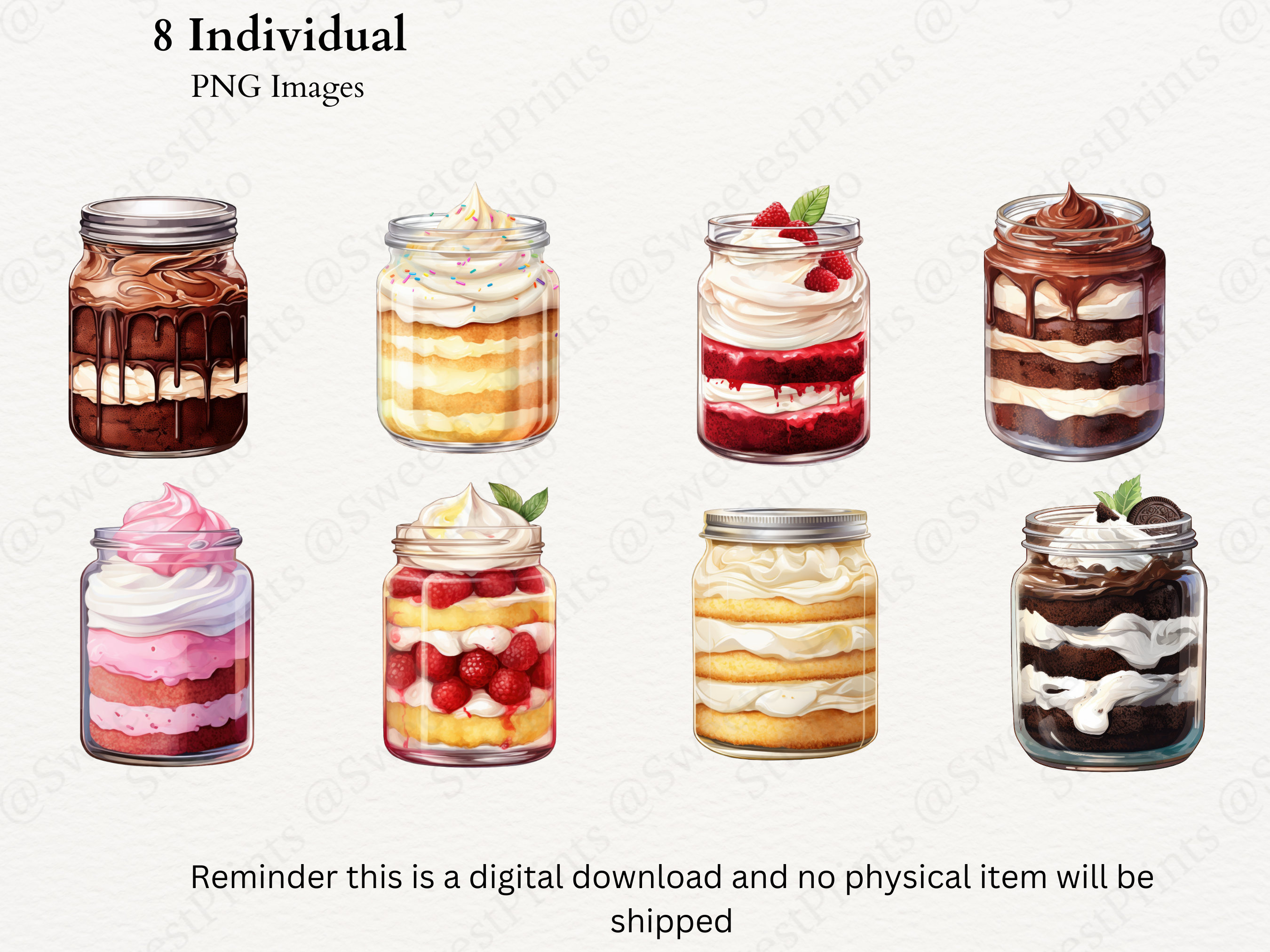 Watercolor Cake Jar Clipart Bundle, Bakery Sweets, Stacked Layer Cake ...