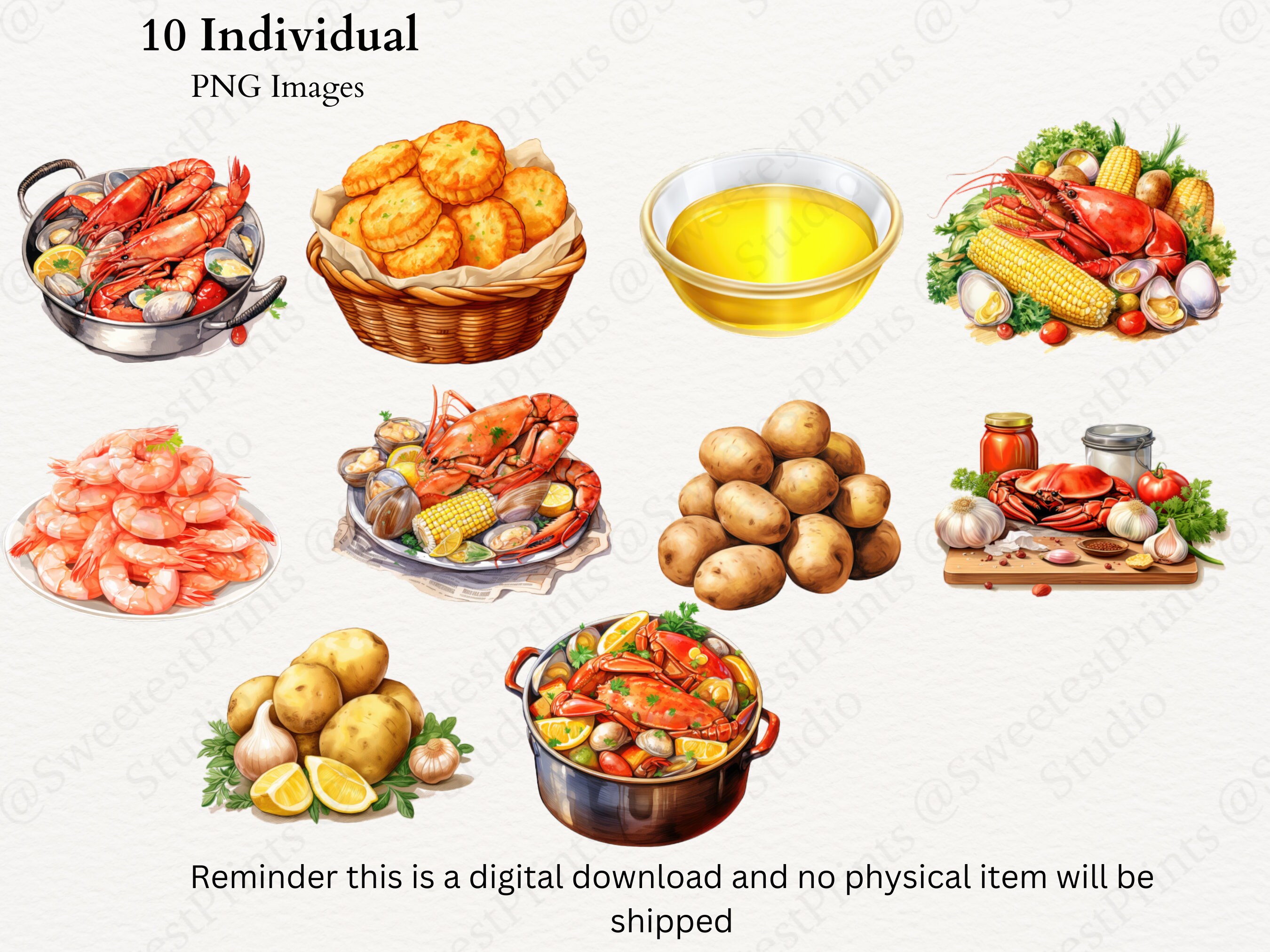 Watercolor Seafood Boil Digital Clipart Bundle, Summer Cajun Crab ...