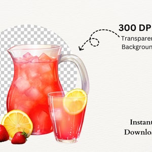 Watercolor Strawberry Lemonade Clipart Bundle, Refreshing Summer Drinks ...