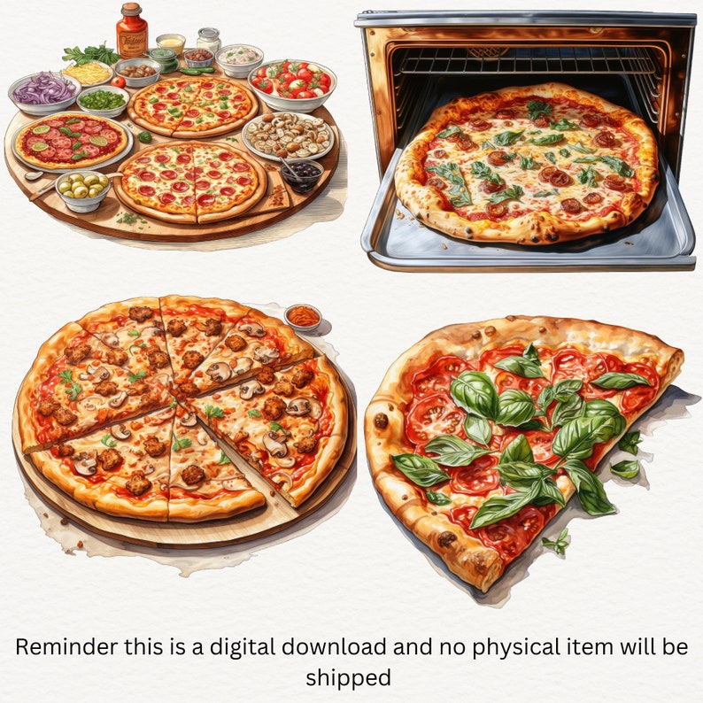 Pizza Party Watercolor Clipart Set, Food Clipart, Pizza Illustration ...