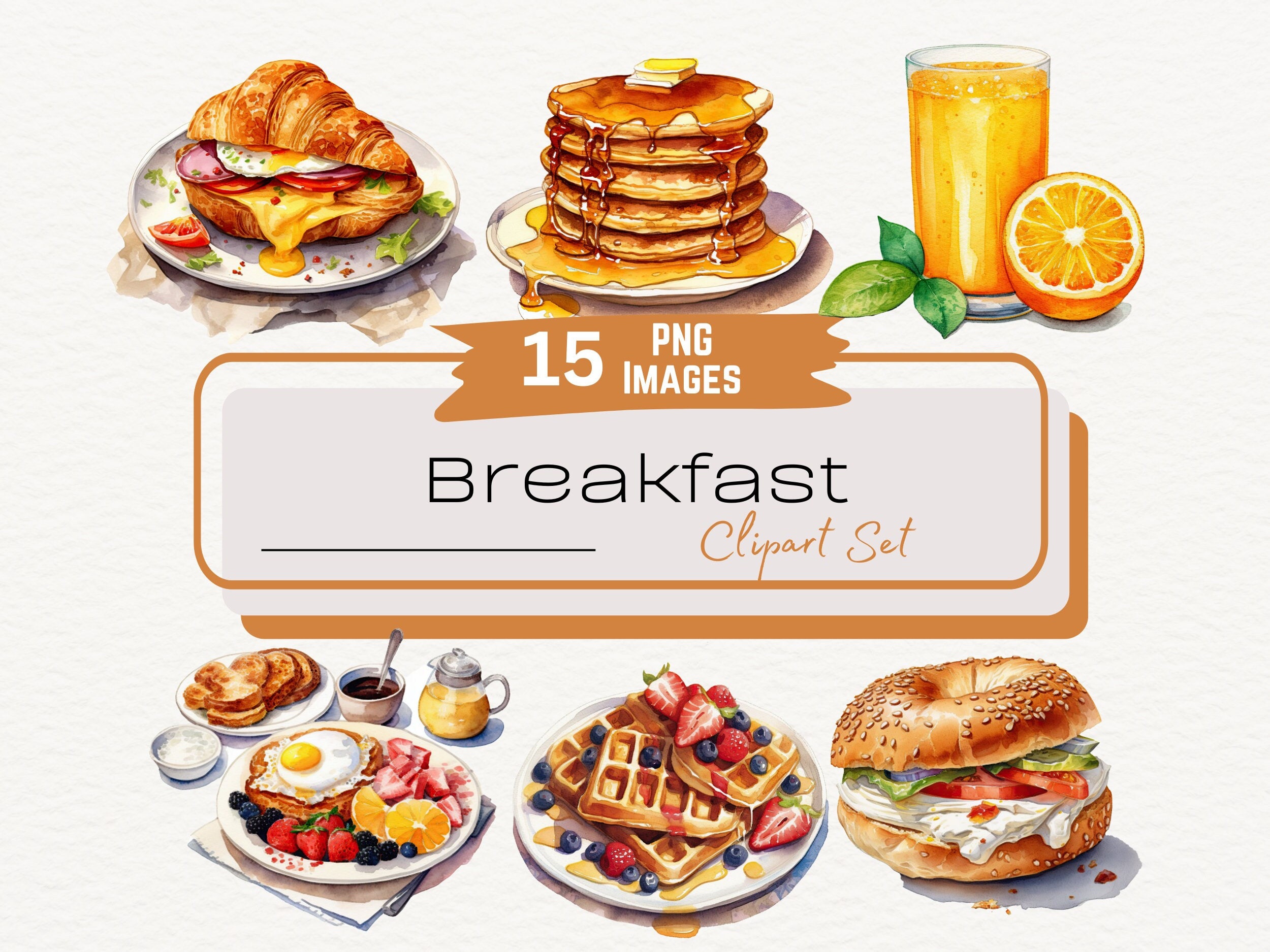 Watercolor Breakfast Food PNG Clipart Bundle, Christmas Breakfast ...