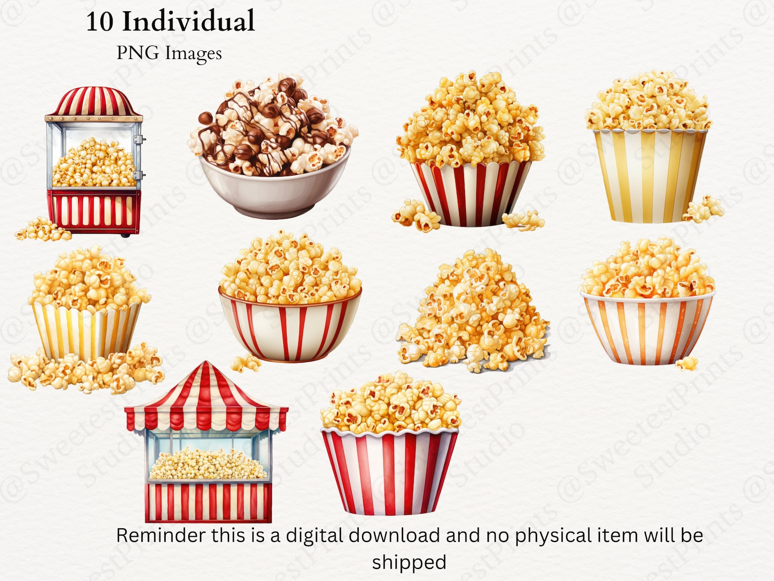 Watercolor Popcorn Digital Clipart, Movie Night Snacks Illustrations ...