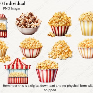 Watercolor Popcorn Digital Clipart, Movie Night Snacks Illustrations ...