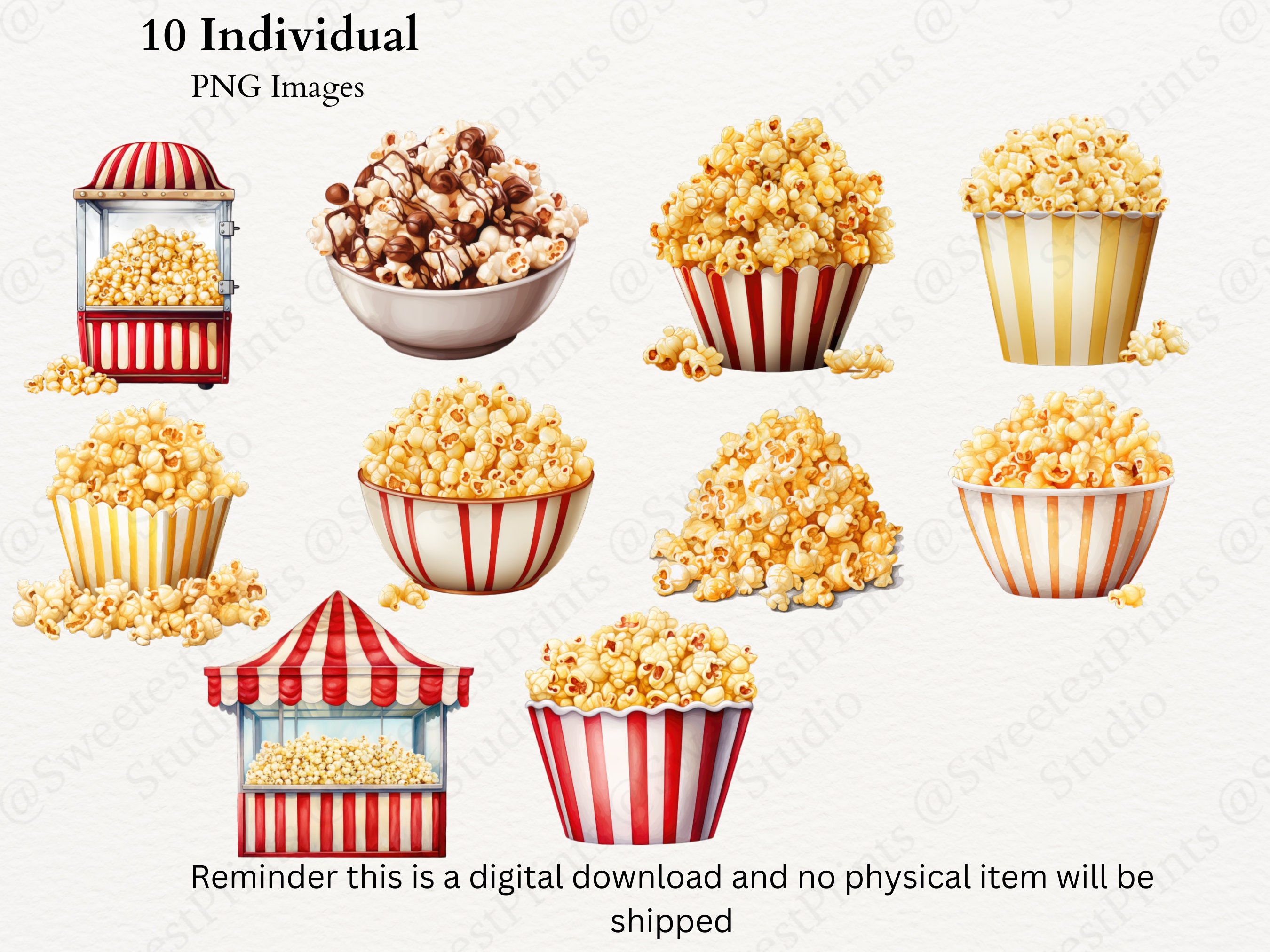 Watercolor Popcorn Digital Clipart, Movie Night Snacks Illustrations ...