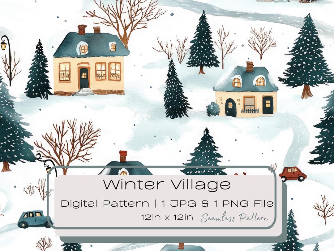 Watercolor Winter Village Seamless Digital Pattern, Festive Christmas ...