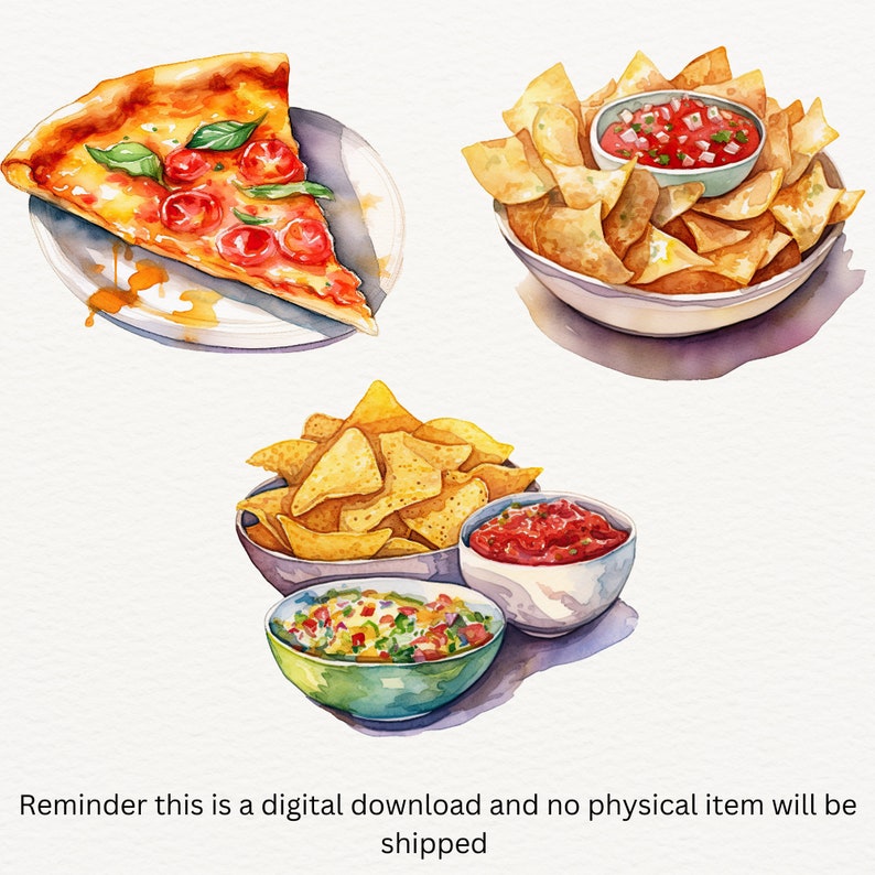 Party Snacks Watercolor Food Clipart Bundle, Transparent Food ...