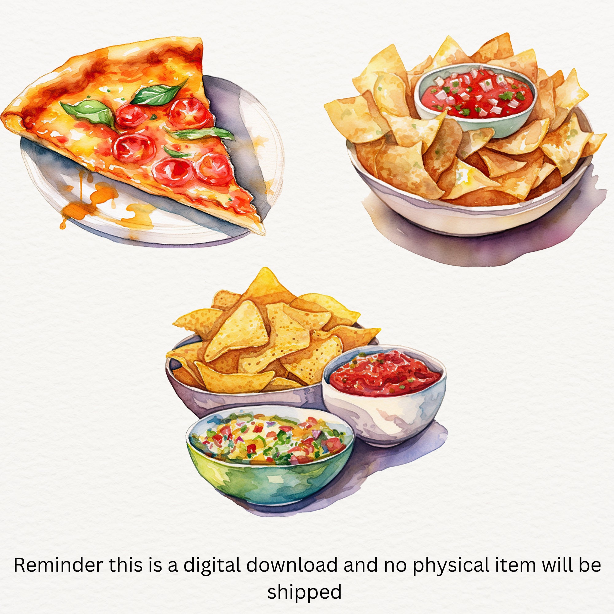 Party Snacks Watercolor Food Clipart Bundle, Transparent Food ...