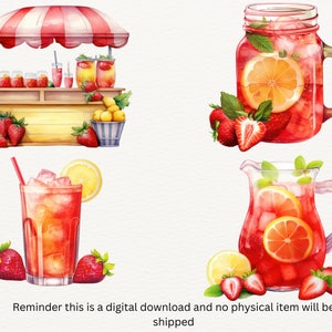 Watercolor Strawberry Lemonade Clipart Bundle, Refreshing Summer Drinks ...
