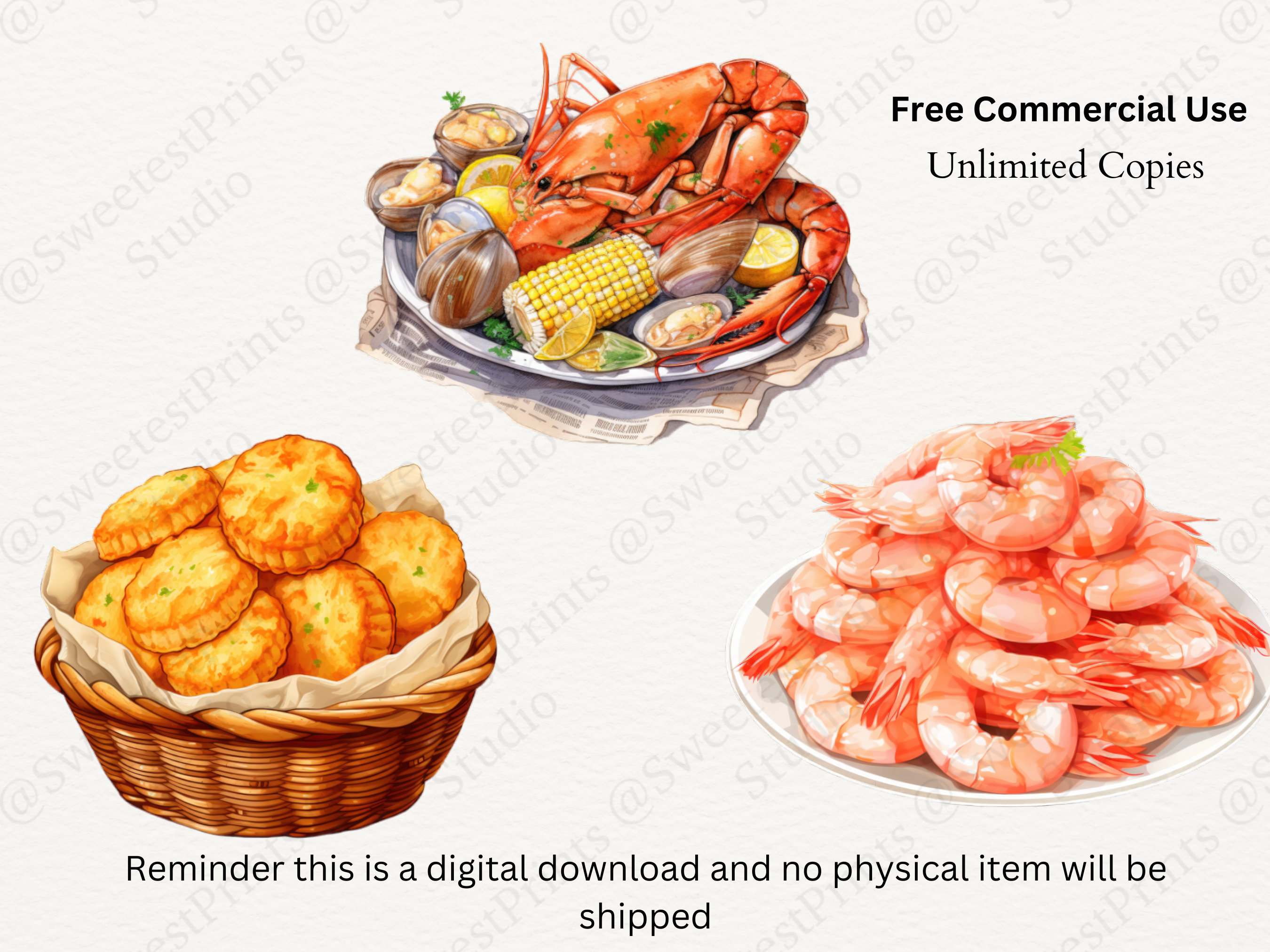 Watercolor Seafood Boil Digital Clipart Bundle, Summer Cajun Crab ...